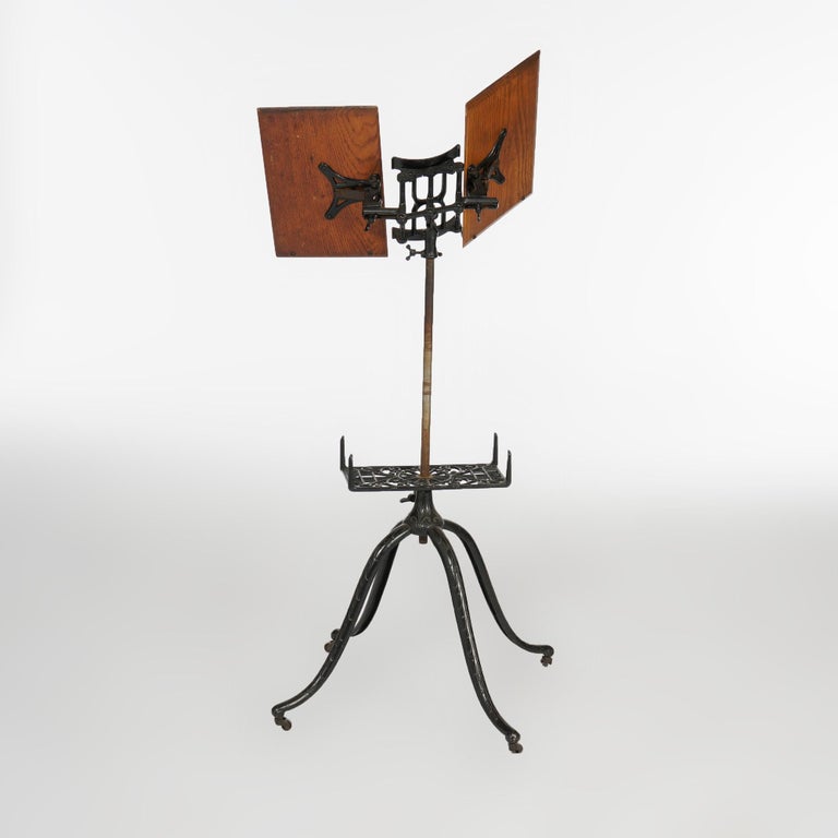 Antique Arts and Crafts Oak and Cast Iron Library Dictionary Book Stand ...