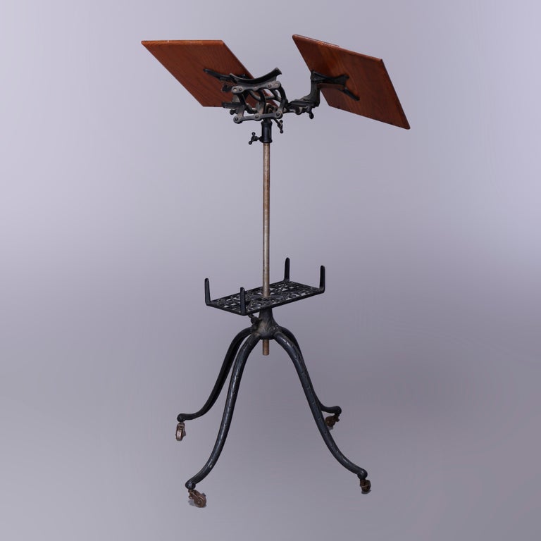 Antique Arts and Crafts Oak and Cast Iron Library Dictionary Book Stand ...