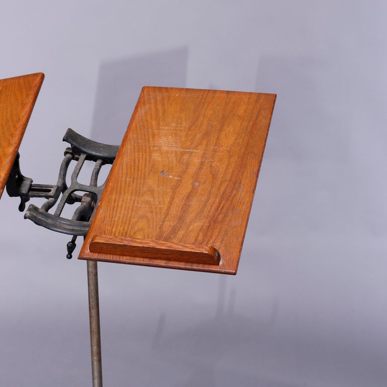 Antique Arts and Crafts Oak and Cast Iron Library Dictionary Book Stand ...