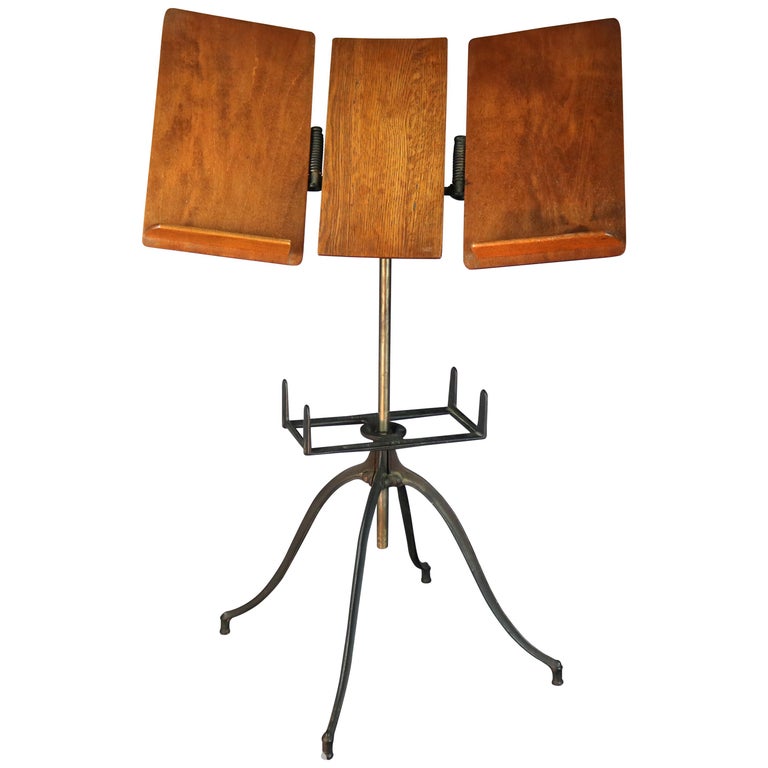 Antique Arts and Crafts Oak and Cast Iron Library Dictionary Book Stand ...