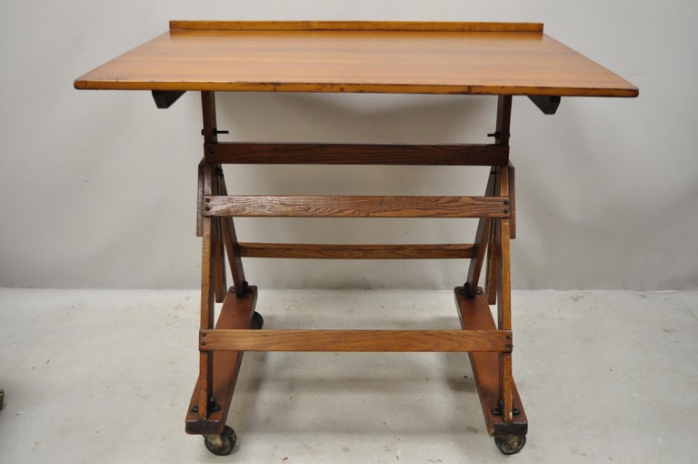 Antique Arts and Crafts Oak Cherry Pine Wood Artist Drafting Table on ...