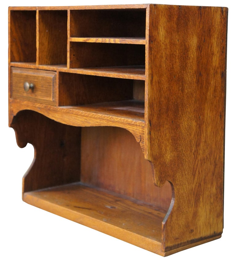 Antique Arts and Crafts Oak Desktop or Hanging Organizer Clerk ...