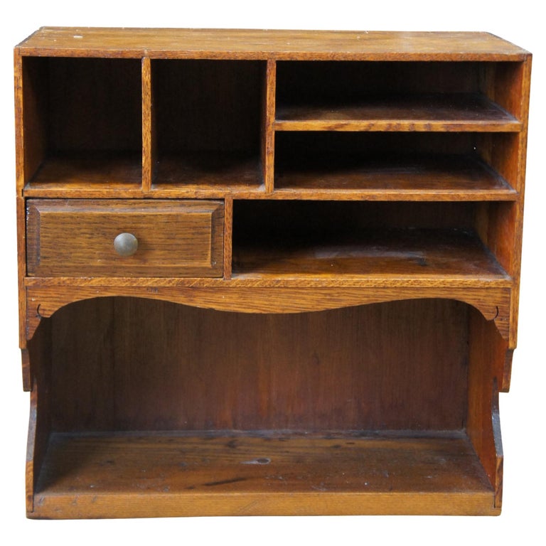 Antique Arts and Crafts Oak Desktop or Hanging Organizer Clerk ...