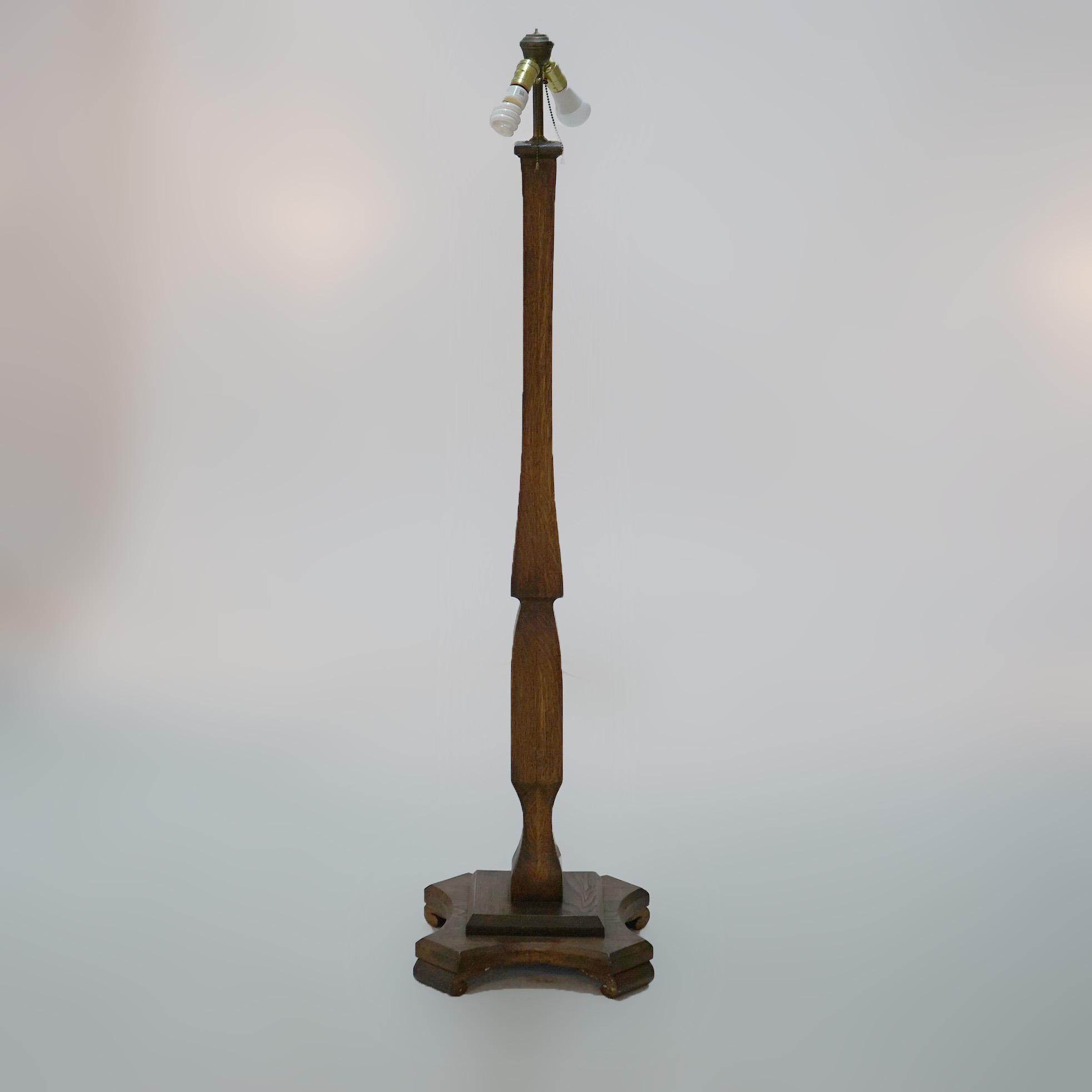 Antique Arts and Crafts Oak Floor Lamp with Leaded Glass Shade, circa ...