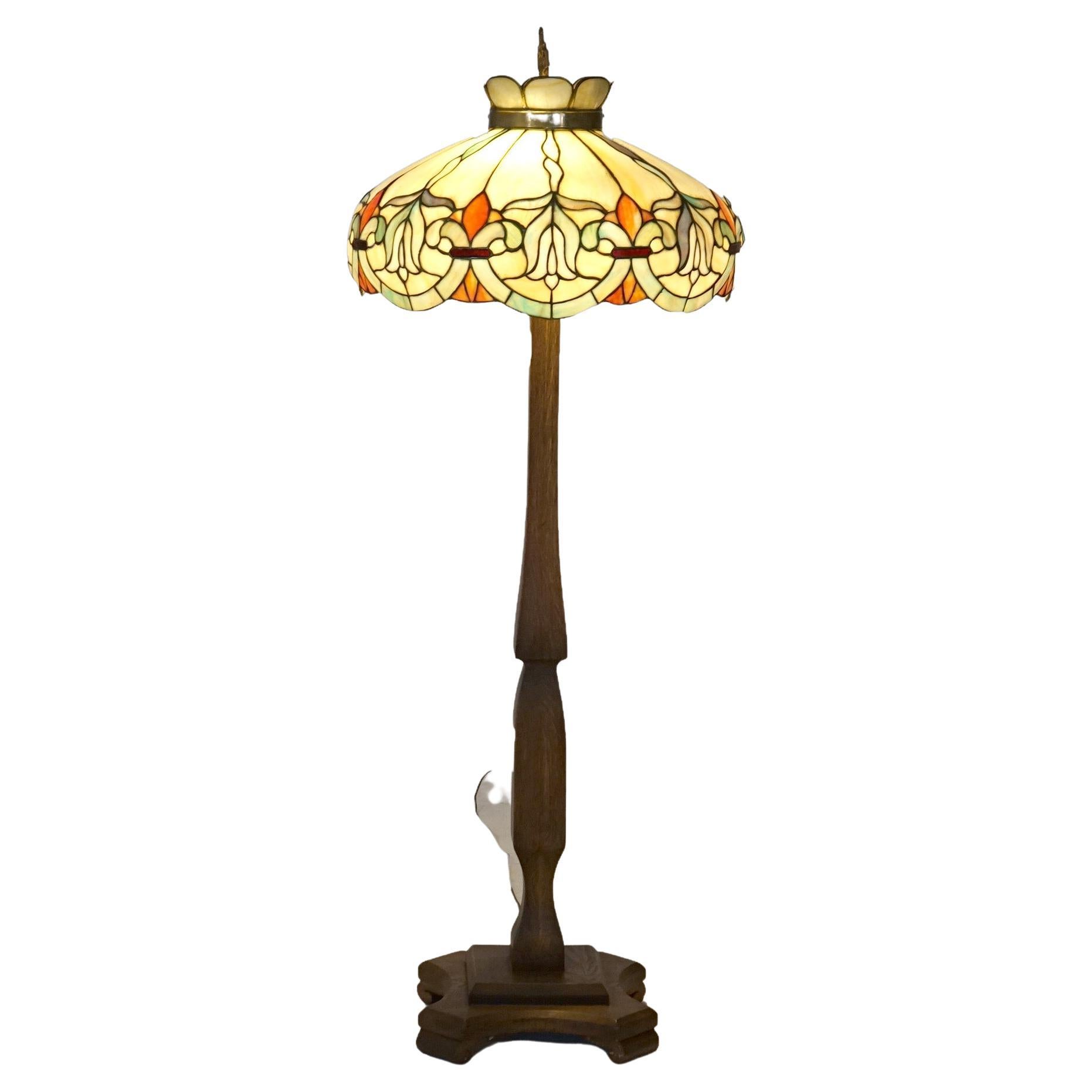 Antique Bronze Handel Harp Floor Lamp with Green Cased Glass Shade ...