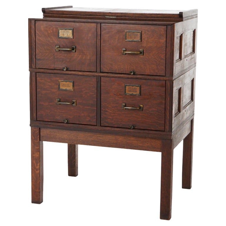 Antique Arts and Crafts Oak Four-Drawer Stack File Cabinet Circa 1910 ...