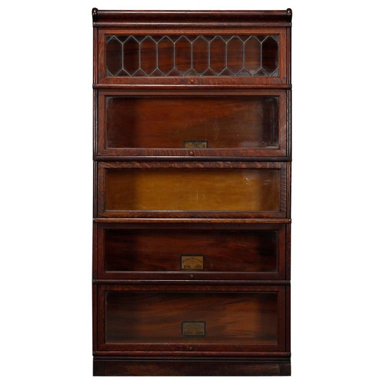 Antique Arts and Crafts Oak Leaded Glass Globe Wernicke Barrister Bookcase at 1stDibs