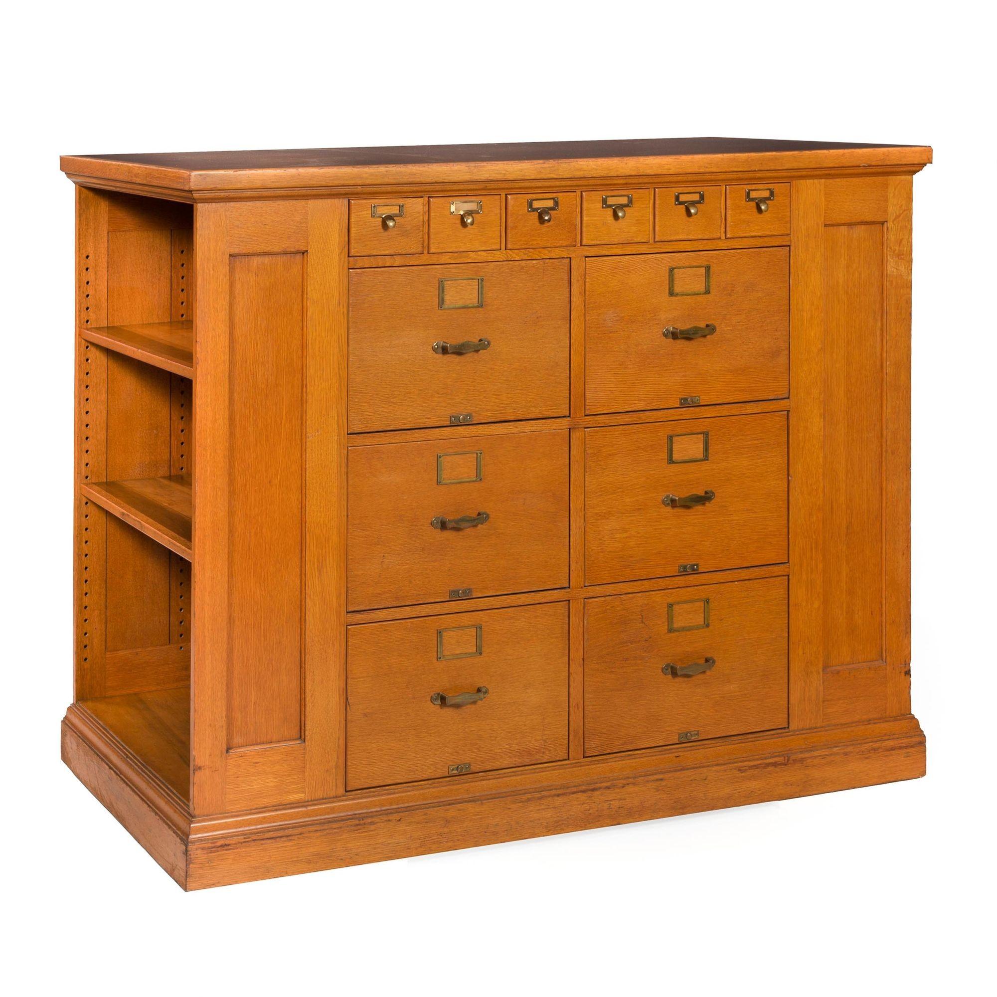 Antique Arts and Crafts Oak Library Filing Cabinet and Bookshelves ...