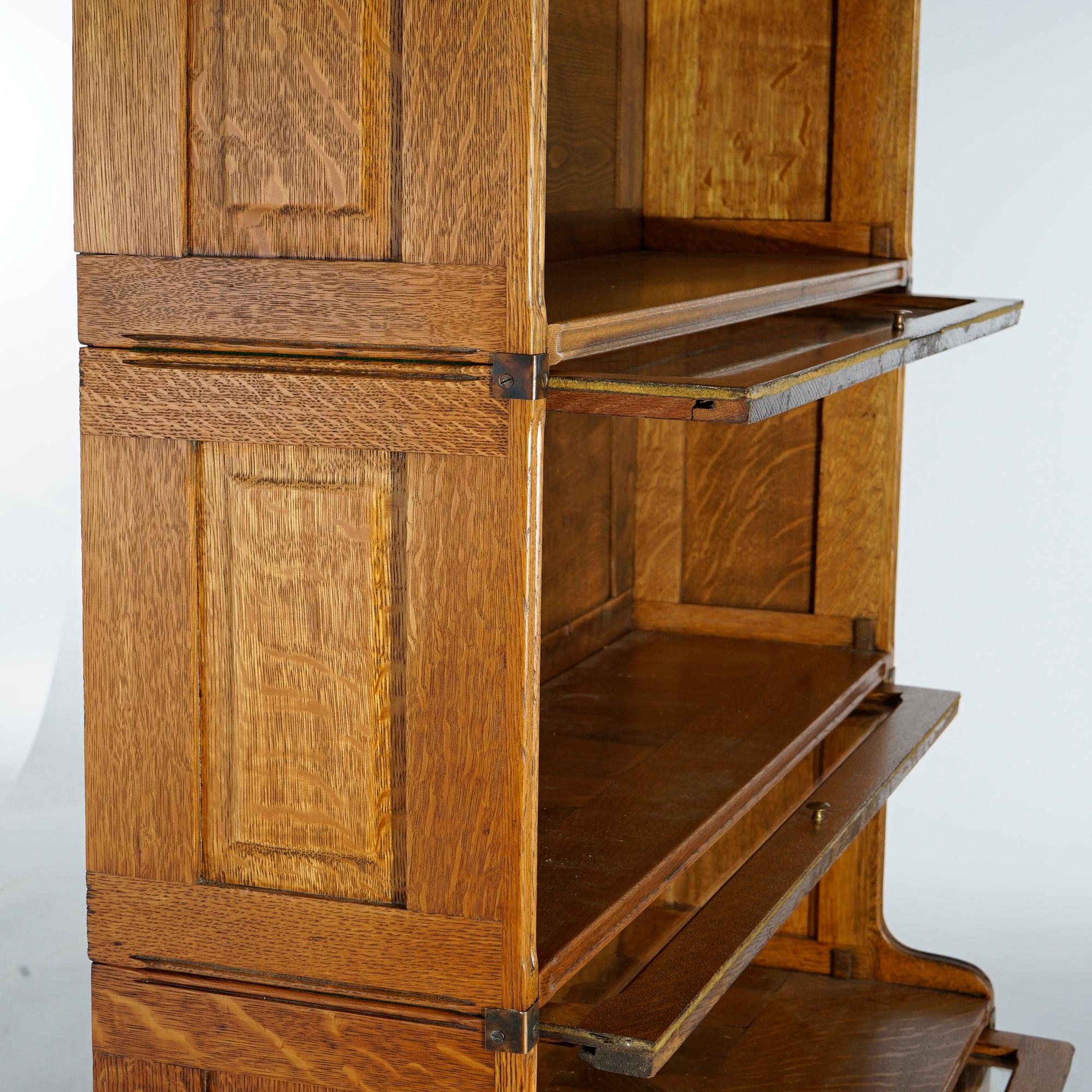 Antique Arts and Crafts Oak Raised Panel Four Stack Barrister Bookcase ...