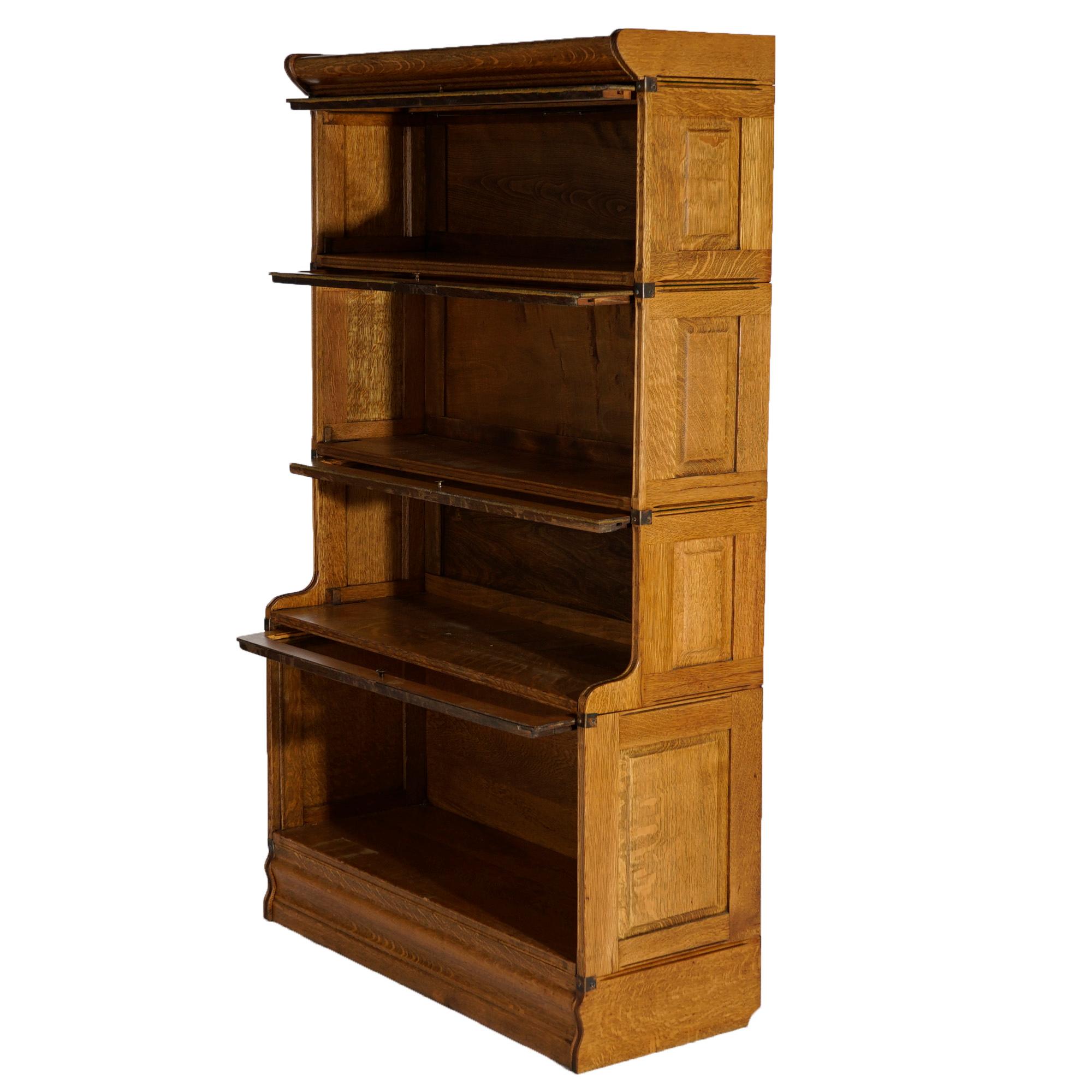 Antique Arts and Crafts Oak Raised Panel Four Stack Barrister Bookcase ...