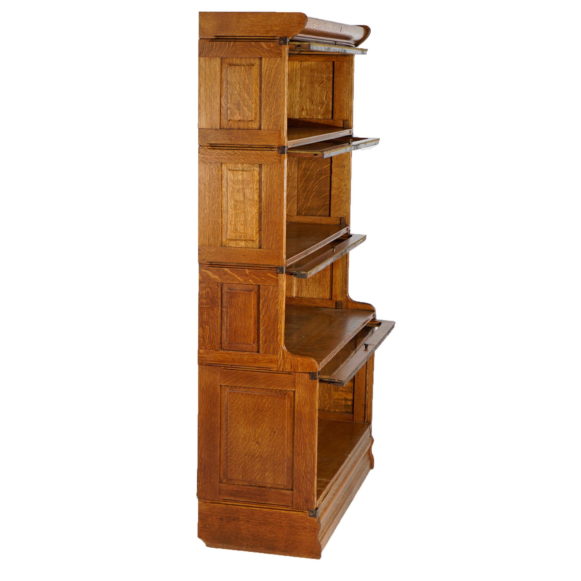 Antique Arts and Crafts Oak Raised Panel Four Stack Barrister Bookcase ...
