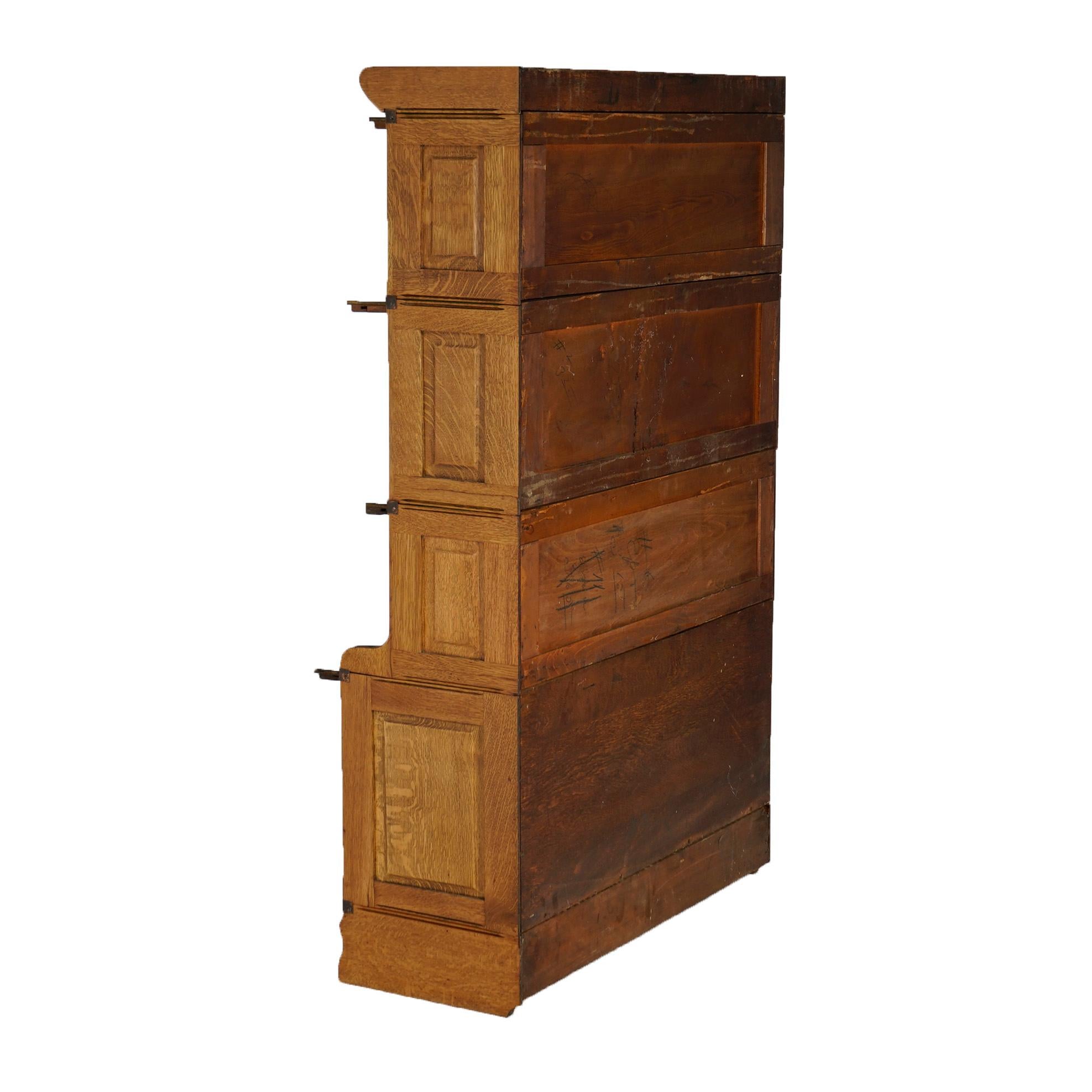 Antique Arts and Crafts Oak Raised Panel Four Stack Barrister Bookcase ...