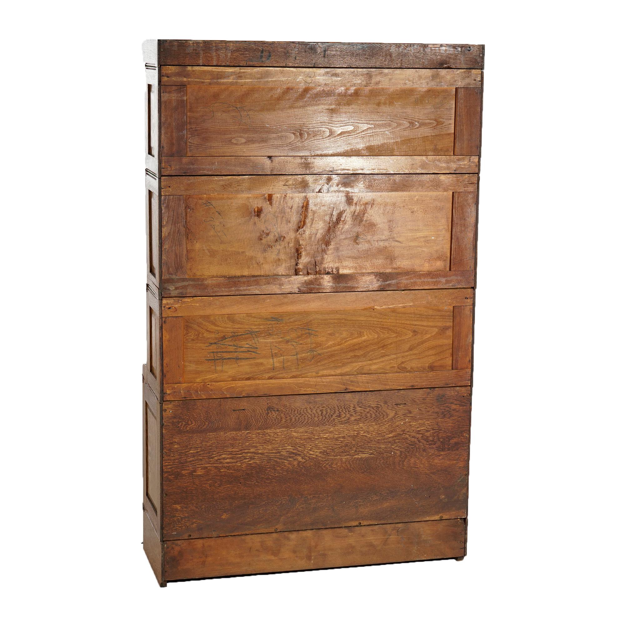 Antique Arts and Crafts Oak Raised Panel Four Stack Barrister Bookcase ...