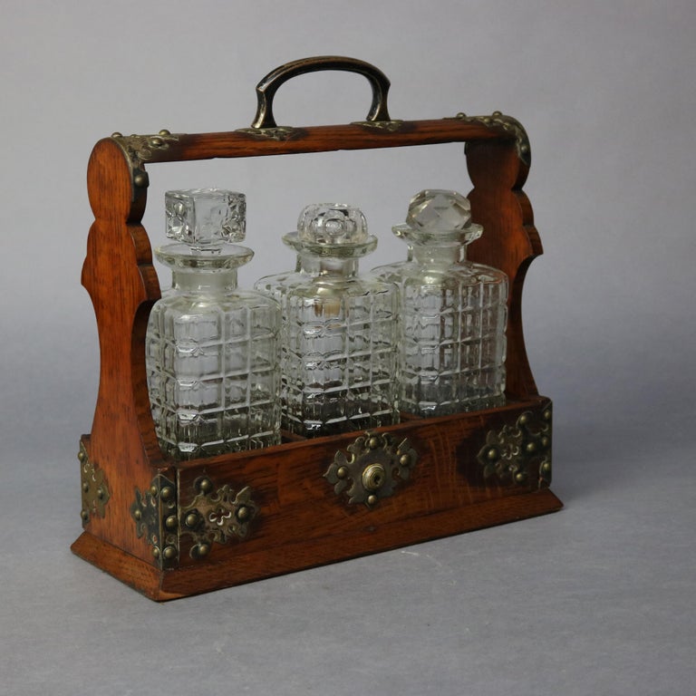 Antique Arts and Crafts Oak Tantalus Set with Three Decanters, circa ...