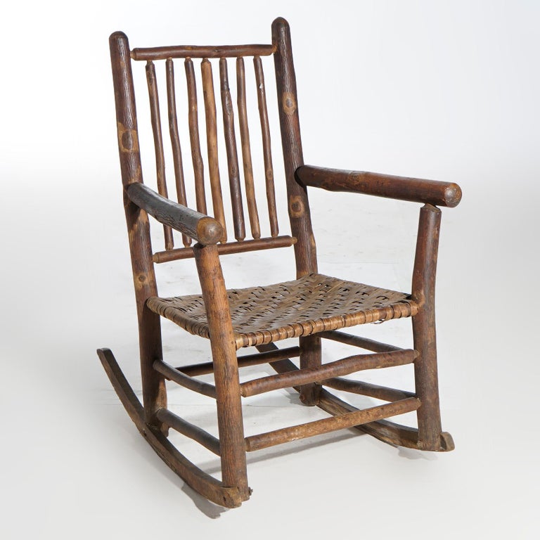 Antique Arts and Crafts Old Hickory Stick Form Rocking Chair, Signed ...