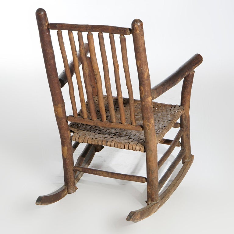 Antique Arts and Crafts Old Hickory Stick Form Rocking Chair, Signed ...