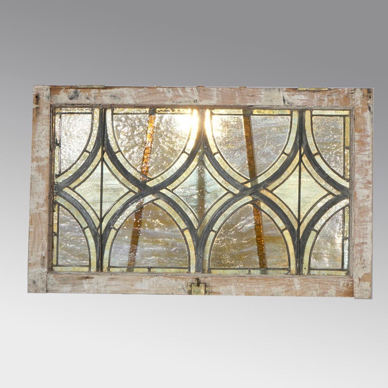 Antique Arts and Crafts Pair of Leaded Stained and Slag Glass Windows ...