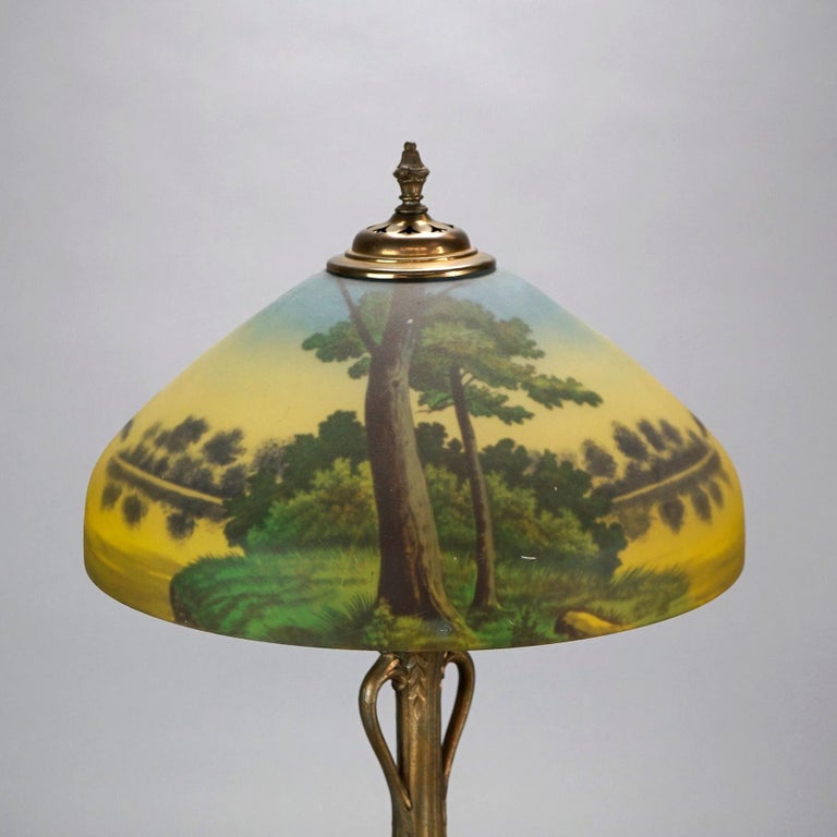 Antique Arts and Crafts Phoenix Reverse Painted Scenic Table Lamp ...