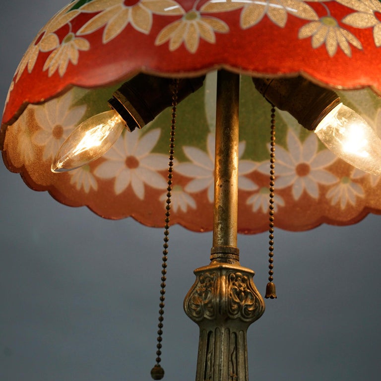 Antique Arts and Crafts Pittsburgh School Daisy Floral Decorated Lamp ...