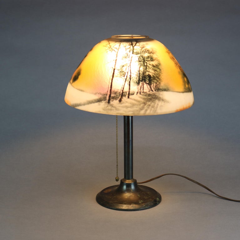Antique Arts and Crafts Pittsburgh Style Table Lamp, Reverse Painted ...