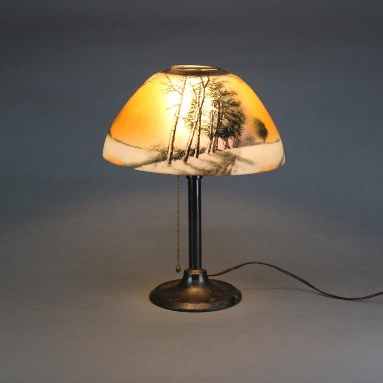 Antique Arts and Crafts Pittsburgh Style Table Lamp, Reverse Painted ...