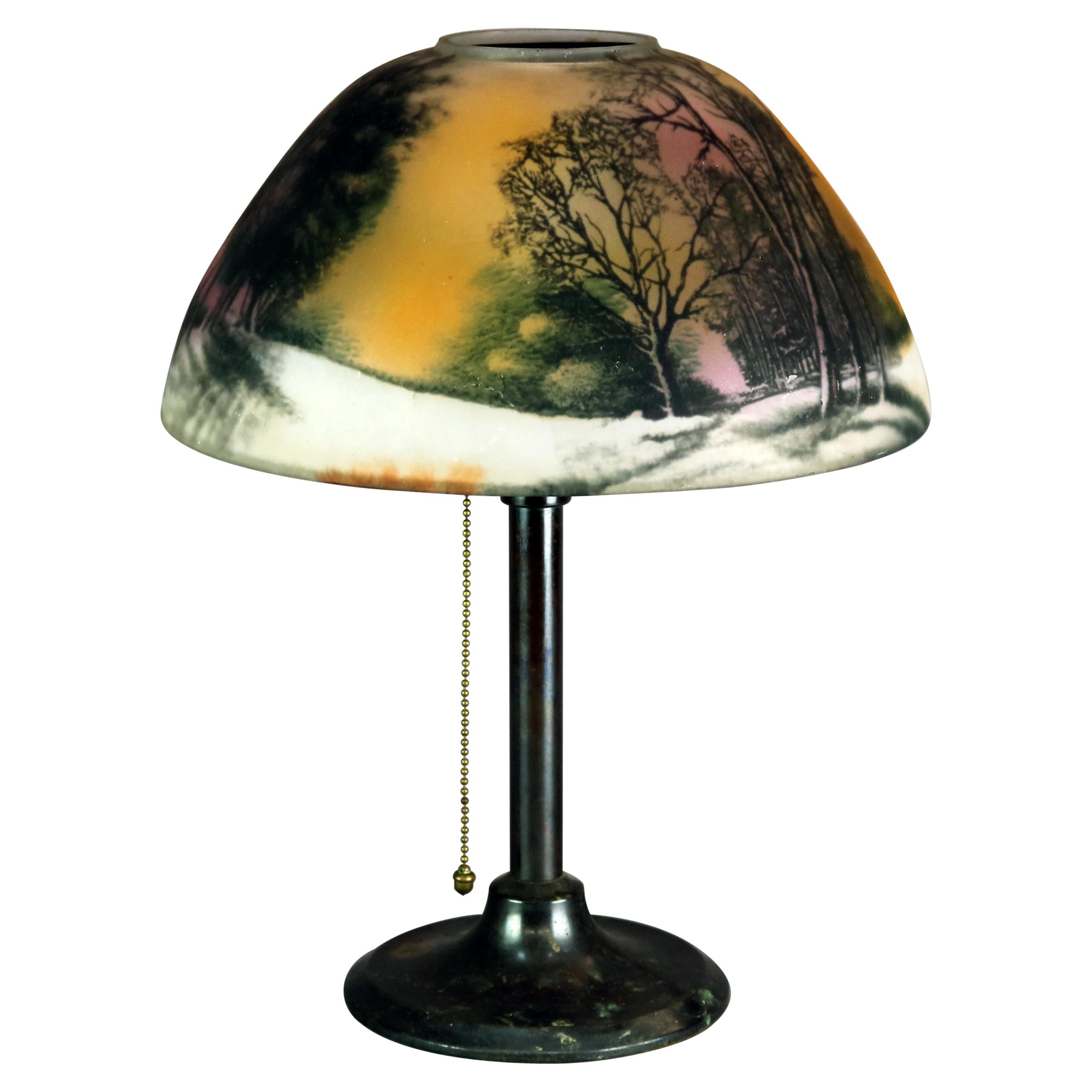 Antique Arts and Crafts Pittsburgh Style Table Lamp, Reverse Painted ...