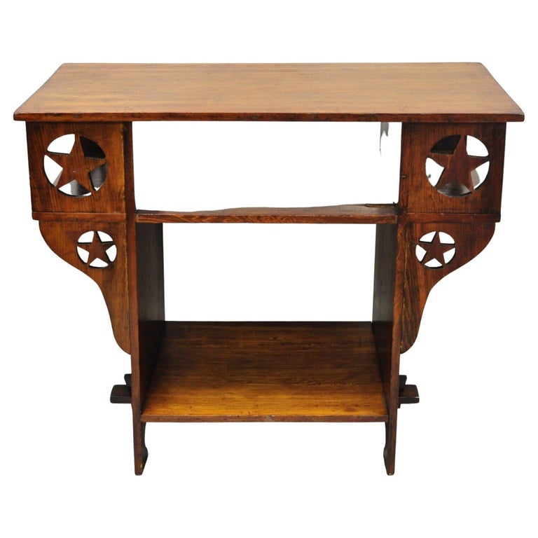 Antique Arts and Crafts Star Carved Walnut Accent Side Table For Sale ...