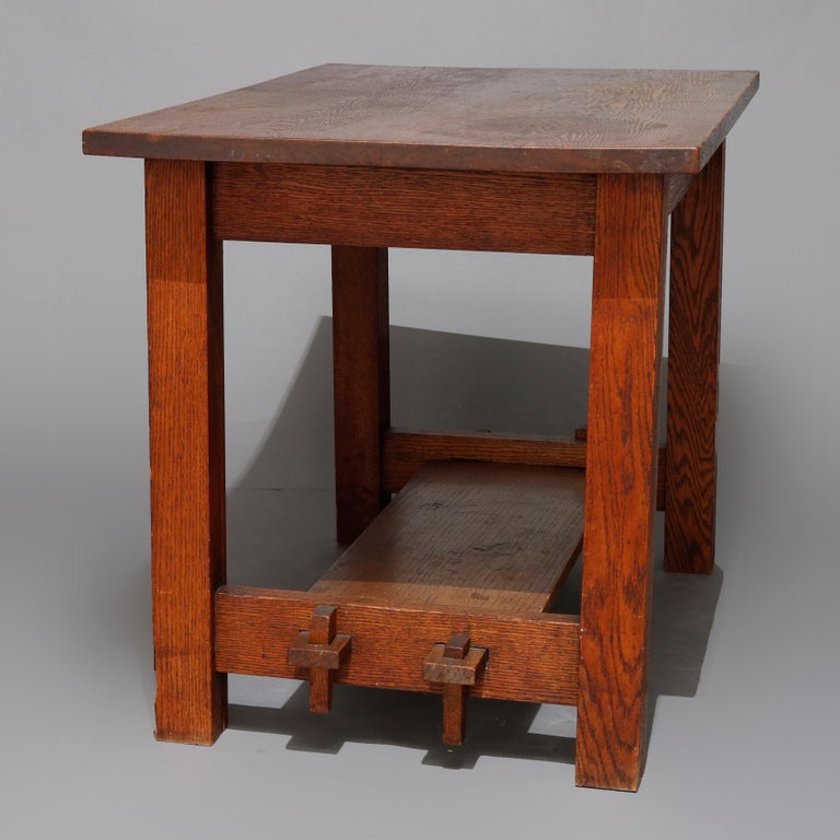 Antique Arts and Crafts Stickley Bros. School Mission Oak Library Table ...