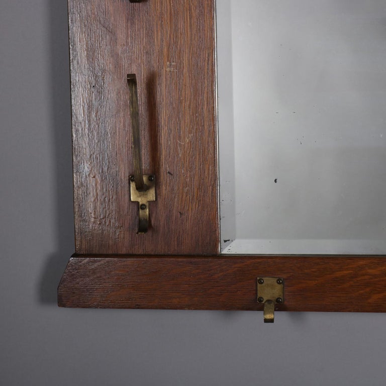 Antique Arts and Crafts Stickley School Mission Oak Wall Mirror and Hat ...