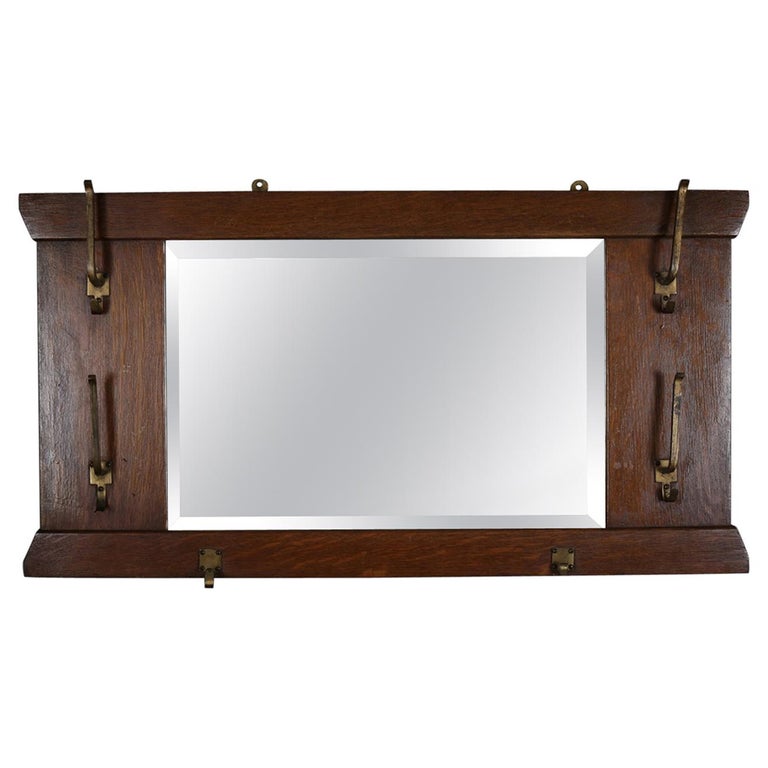 Antique Arts and Crafts Stickley School Mission Oak Wall Mirror and Hat ...