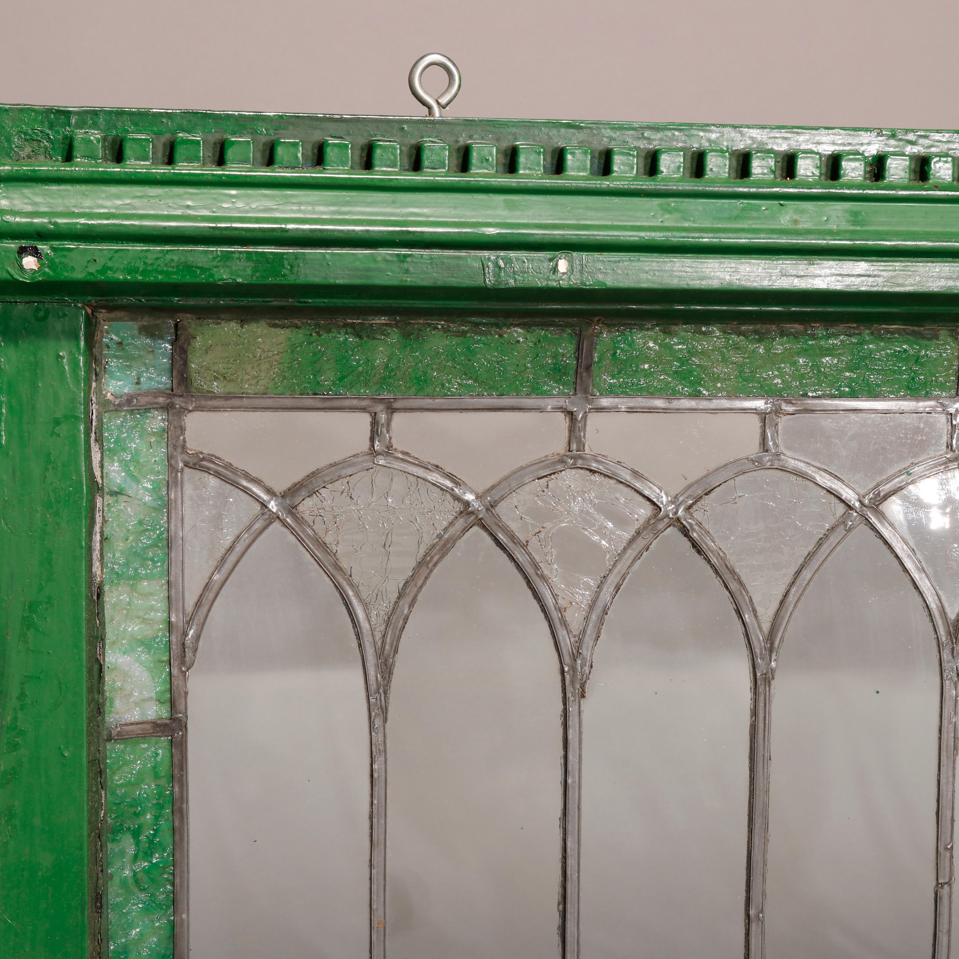 Antique Arts and Crafts Style Leaded and Stained Glass Laurel Wreath ...