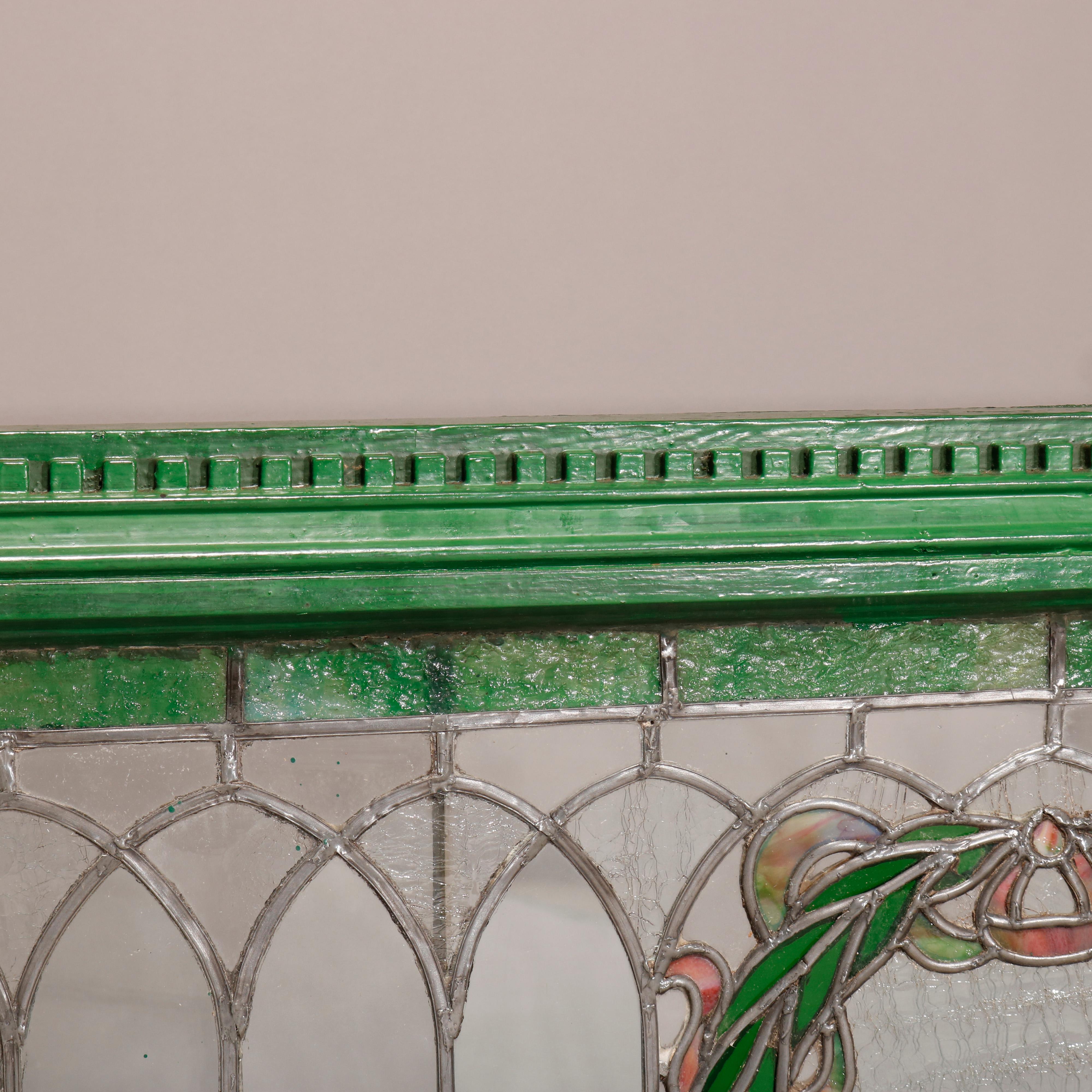 Antique Arts and Crafts Style Leaded and Stained Glass Laurel Wreath ...