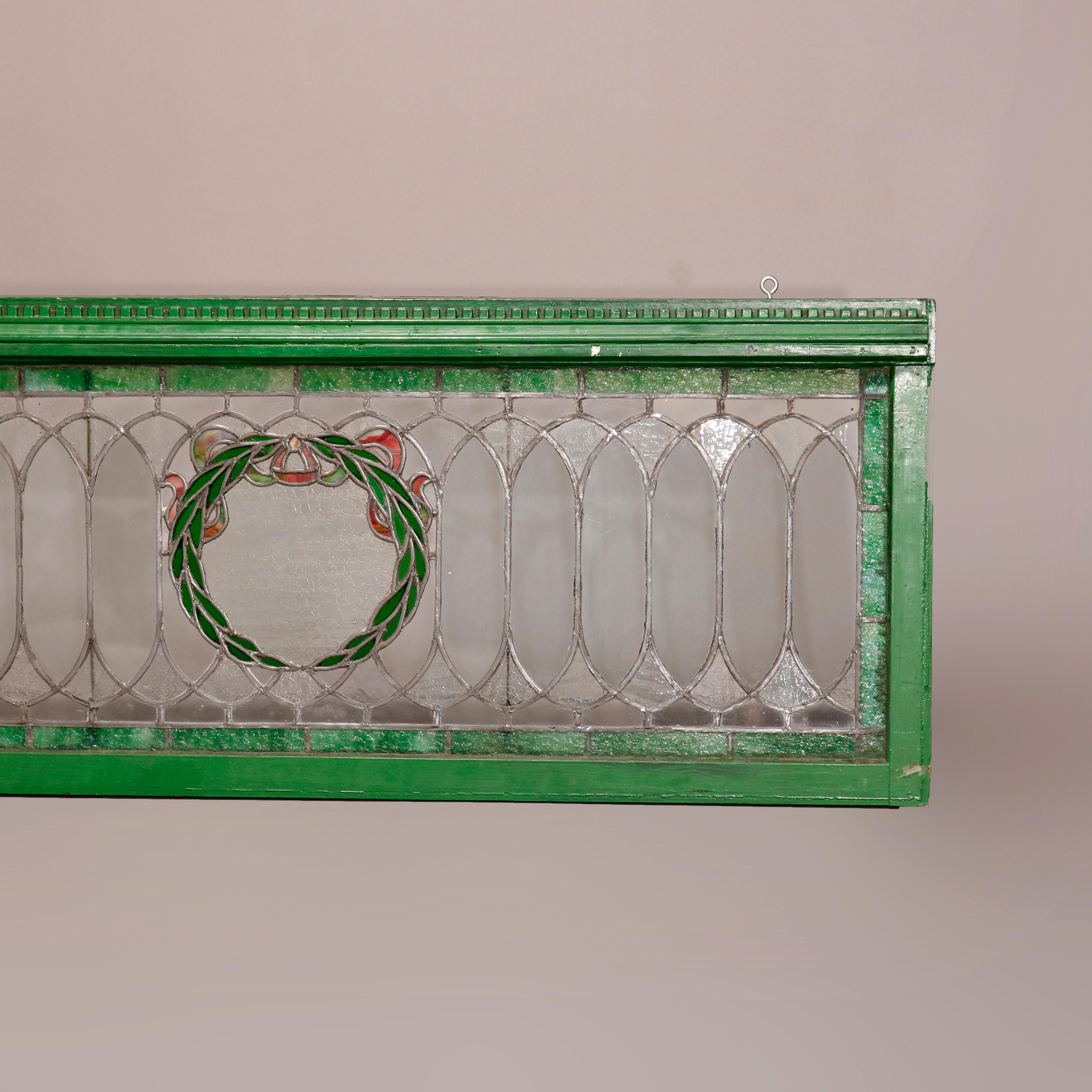 Antique Arts and Crafts Style Leaded and Stained Glass Laurel Wreath ...