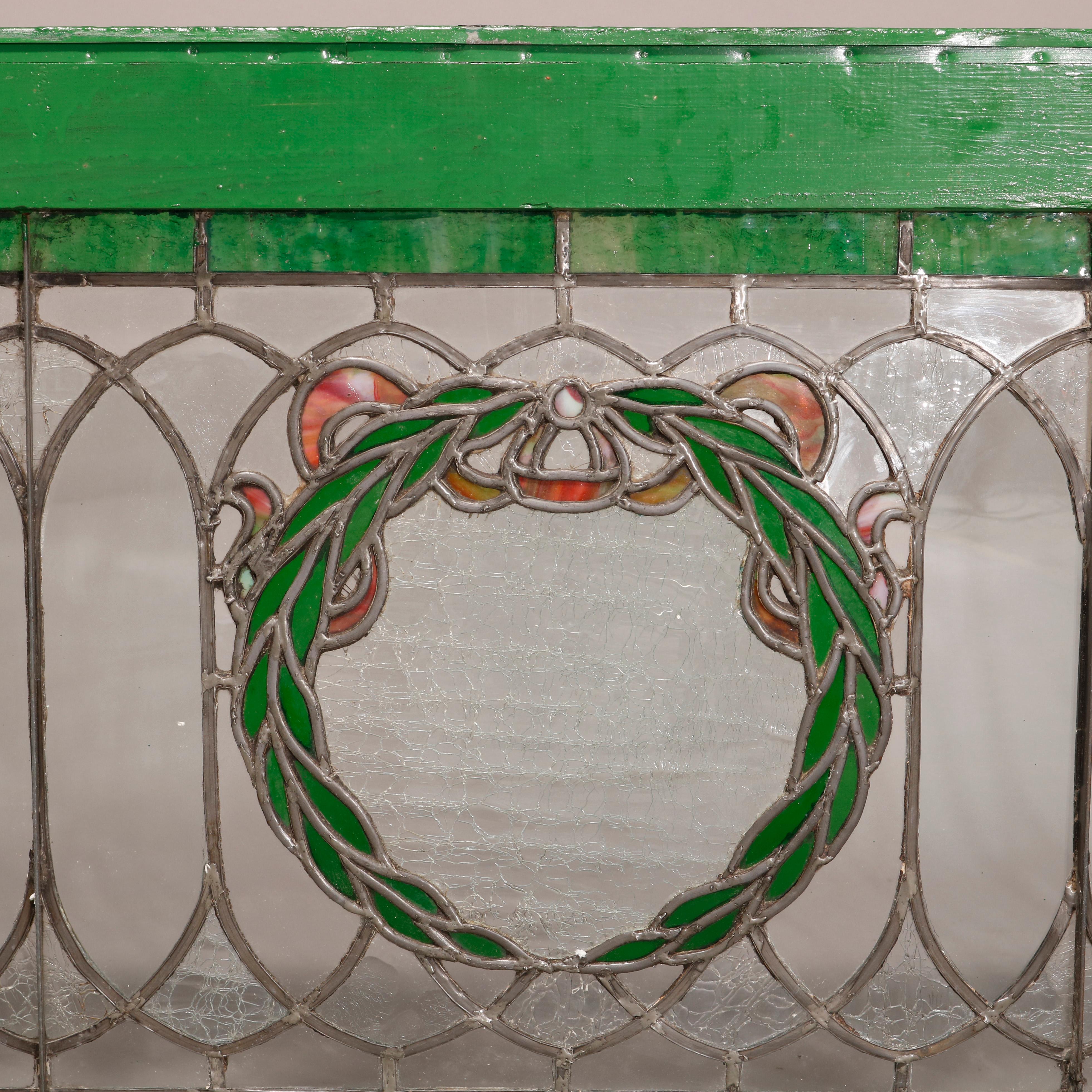 Antique Arts and Crafts Style Leaded and Stained Glass Laurel Wreath ...
