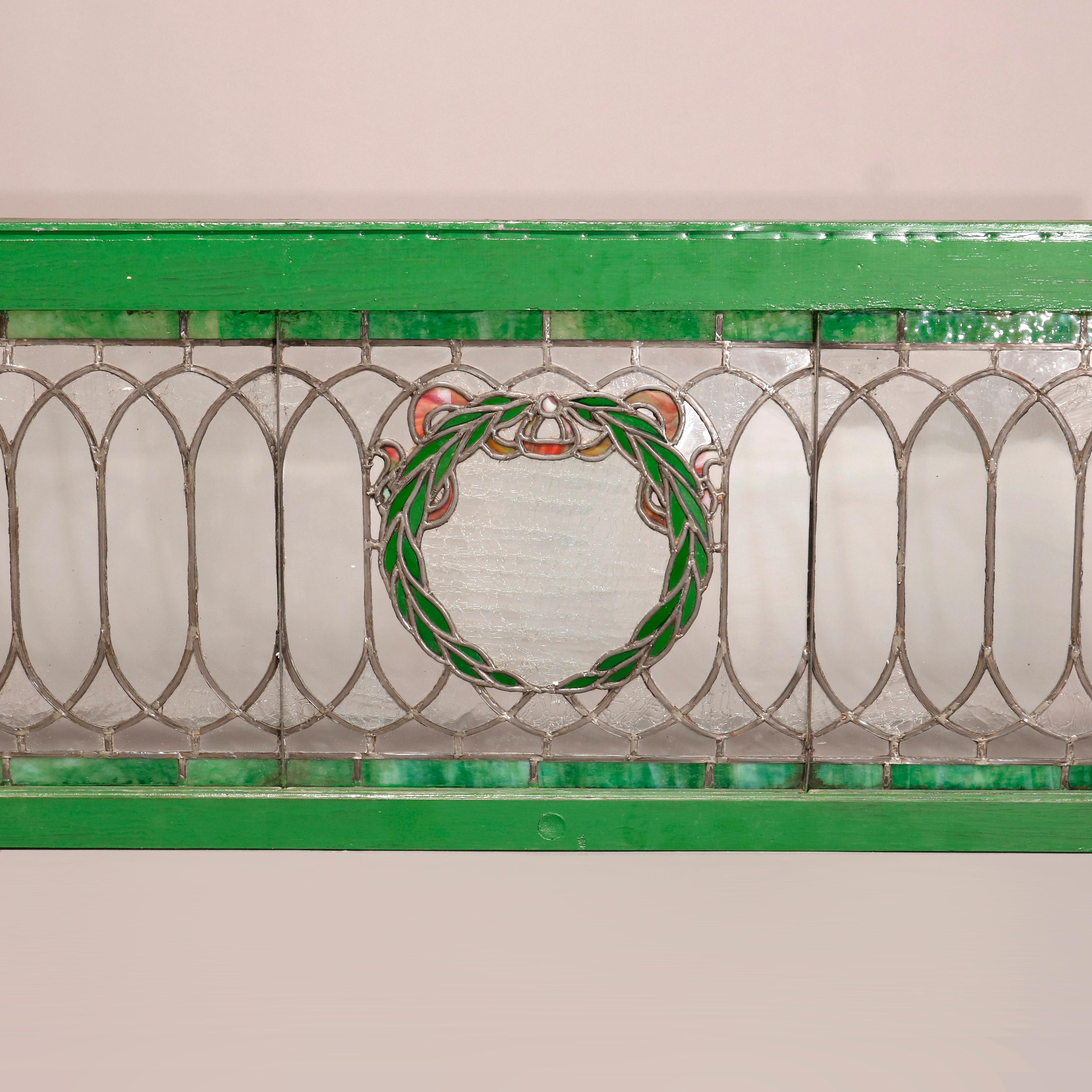 Antique Arts and Crafts Style Leaded and Stained Glass Laurel Wreath ...
