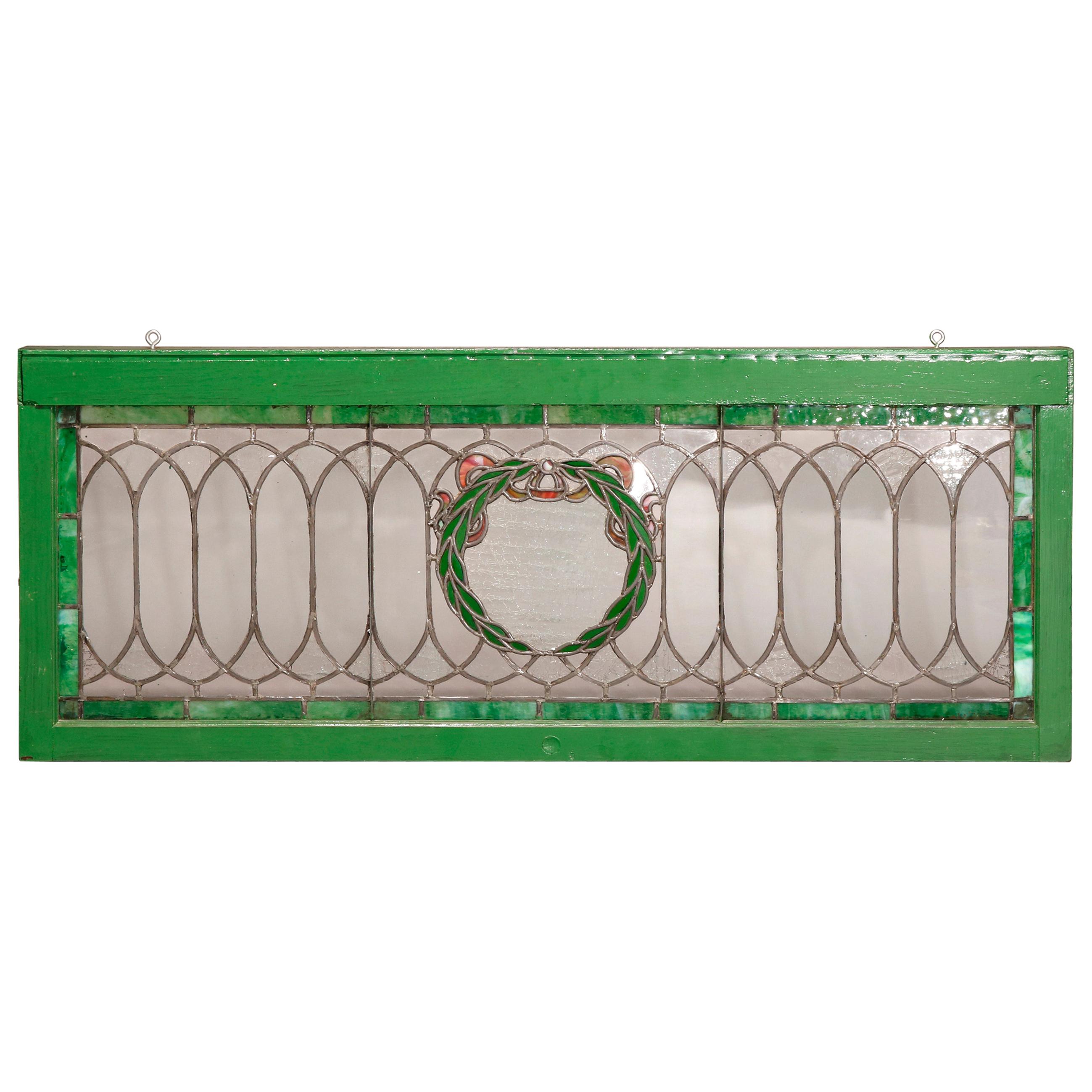Antique Arts and Crafts Style Leaded and Stained Glass Laurel Wreath ...