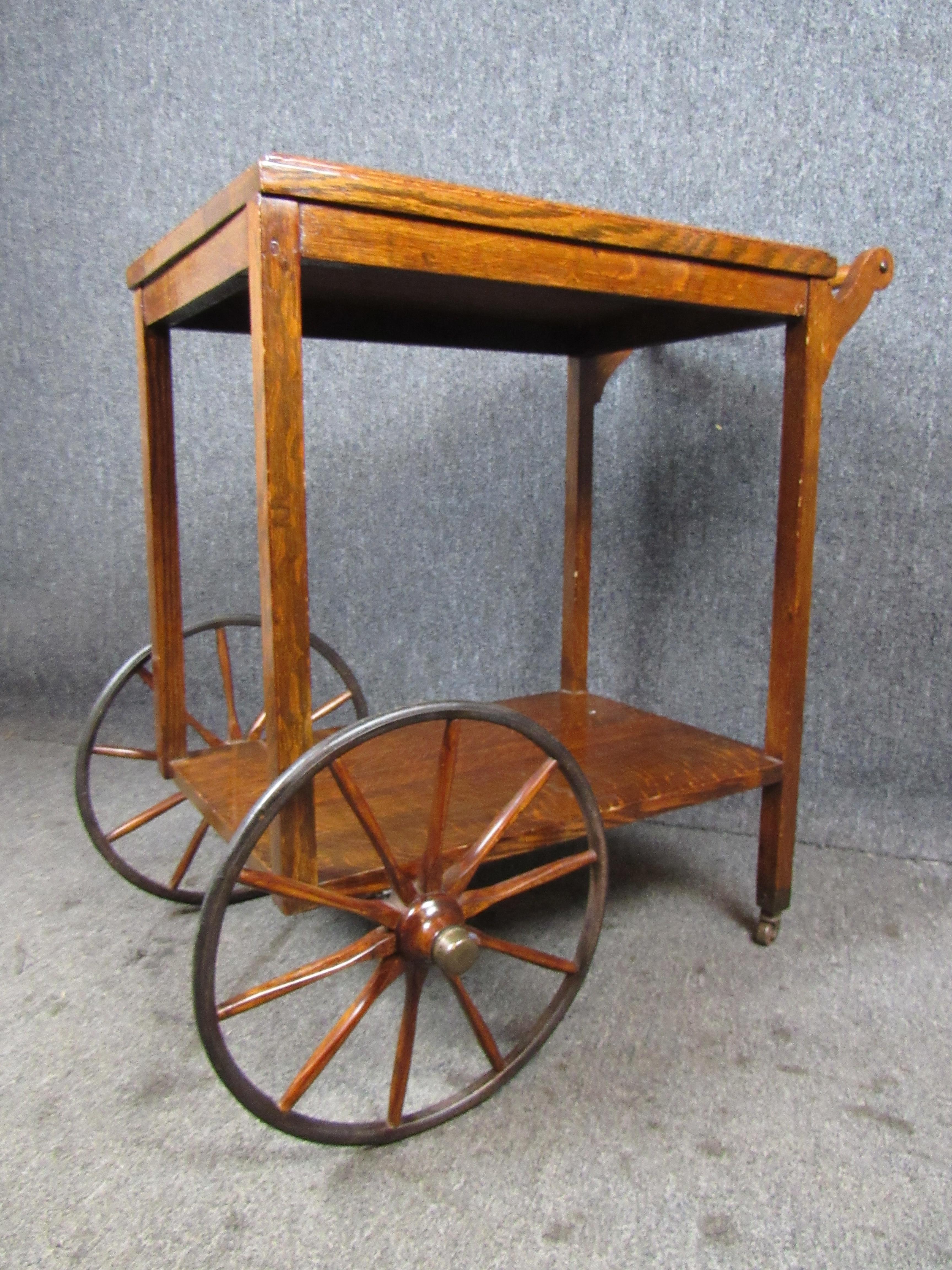 Antique Arts and Crafts Style Oak Tea Cart For Sale at 1stDibs