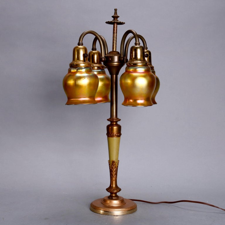 Antique Arts and Crafts Table Lamp with Gold Aurene Steuben Art Glass ...