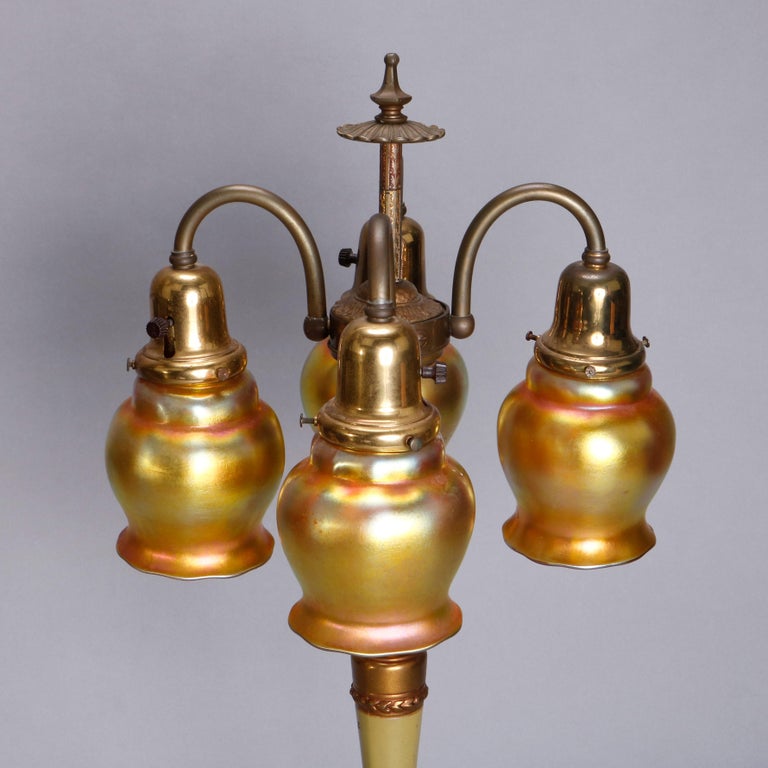 Antique Arts and Crafts Table Lamp with Gold Aurene Steuben Art Glass ...