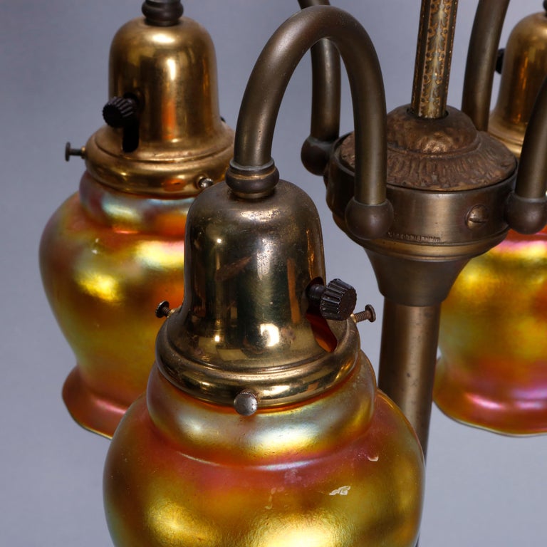 Antique Arts and Crafts Table Lamp with Gold Aurene Steuben Art Glass ...