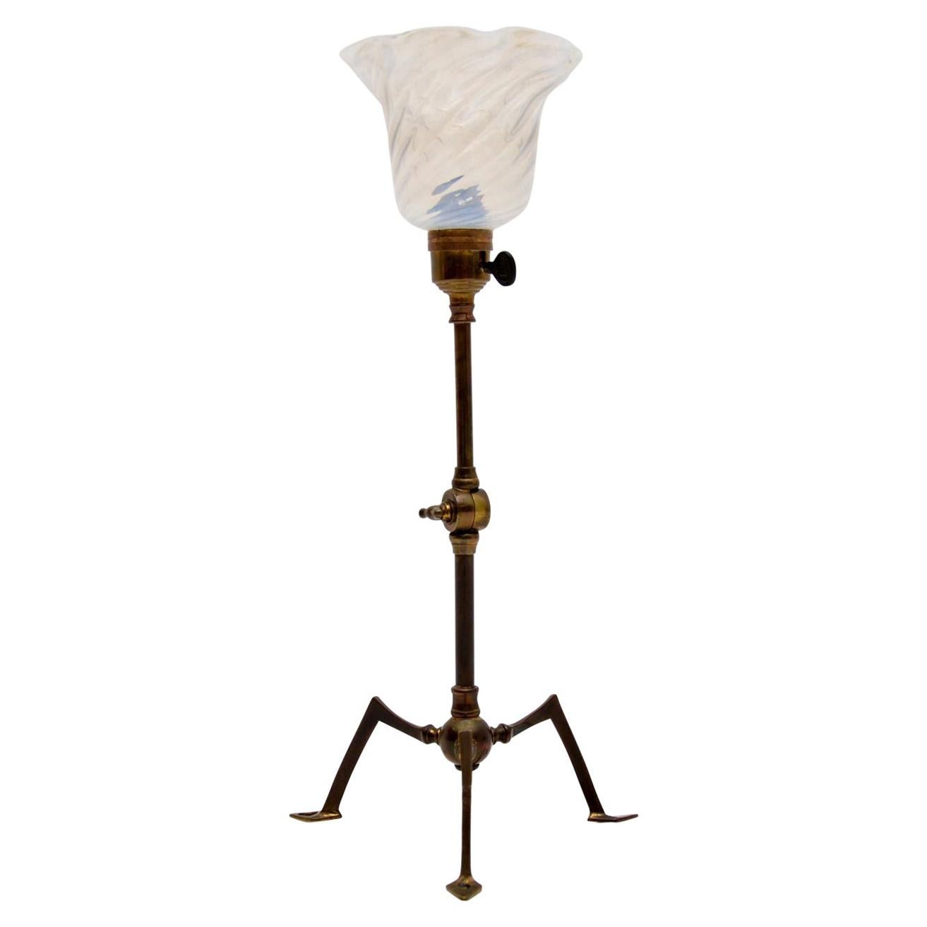 W.A.S. Benson Art Nouveau Chandelier with Multi-colored Opalescent ...