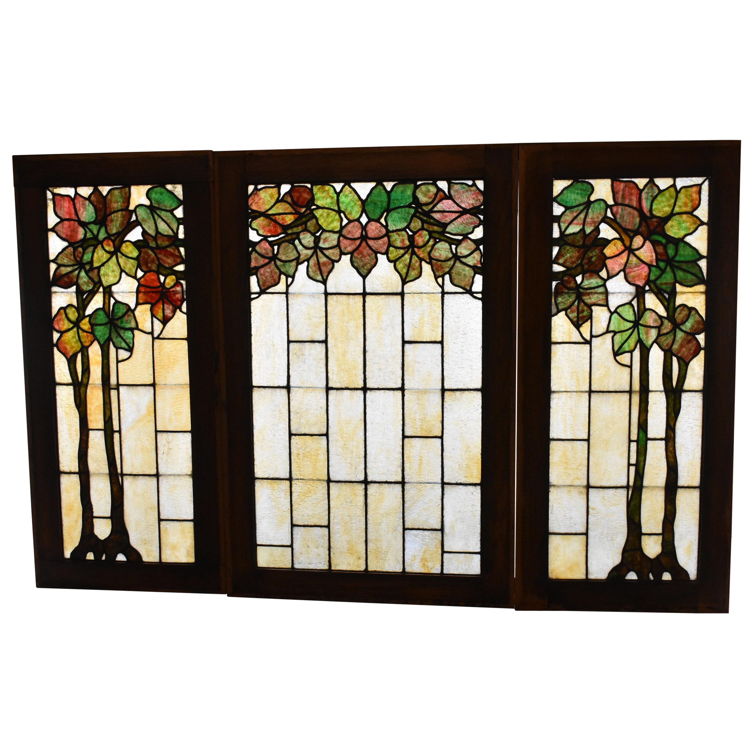 Antique Arts and Crafts Three-Piece Grape Trellis Leaded Glass Windows ...