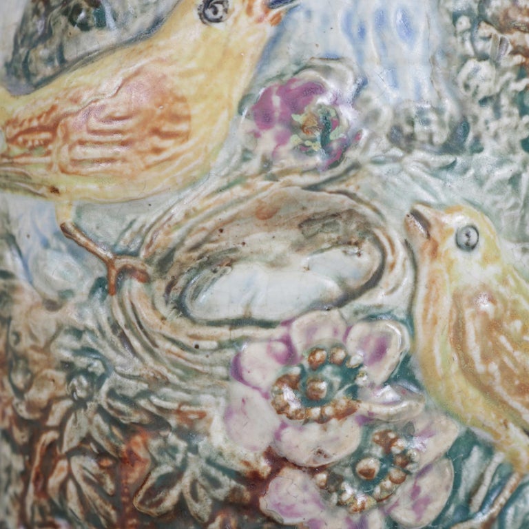 Antique Arts and Crafts Weller Glendale Bird and Nest High Relief Pottery Vase at 1stDibs