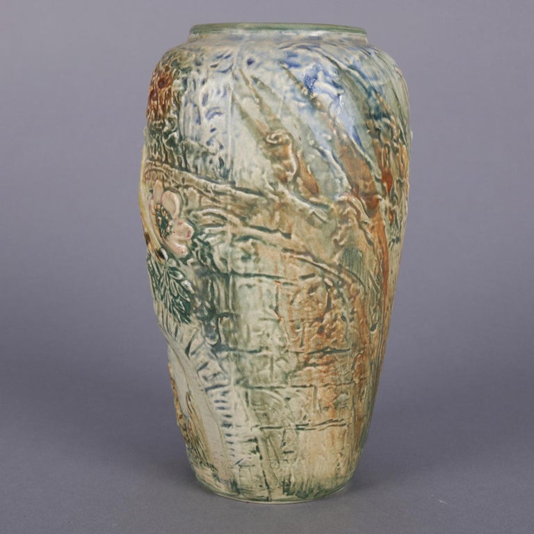 Antique Arts and Crafts Weller Glendale Bird and Nest High Relief Pottery Vase at 1stDibs