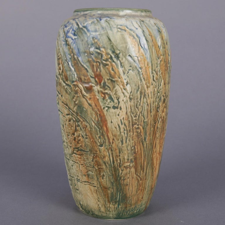 Antique Arts and Crafts Weller Glendale Bird and Nest High Relief Pottery Vase at 1stDibs