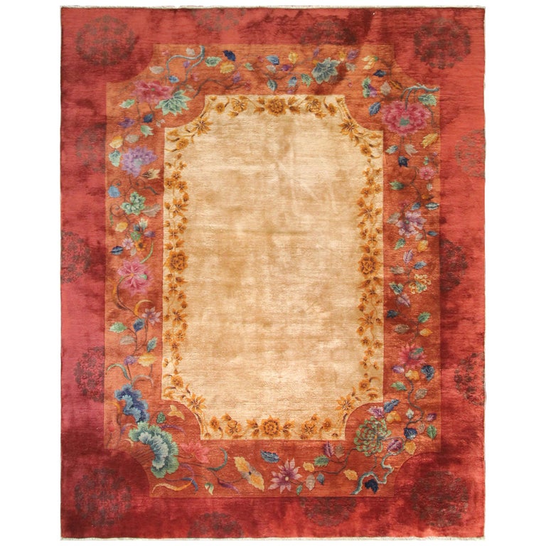 Antique Art Deco Chinese Carpet, Unusual, 8'10" x 11'6" For Sale at 1stDibs