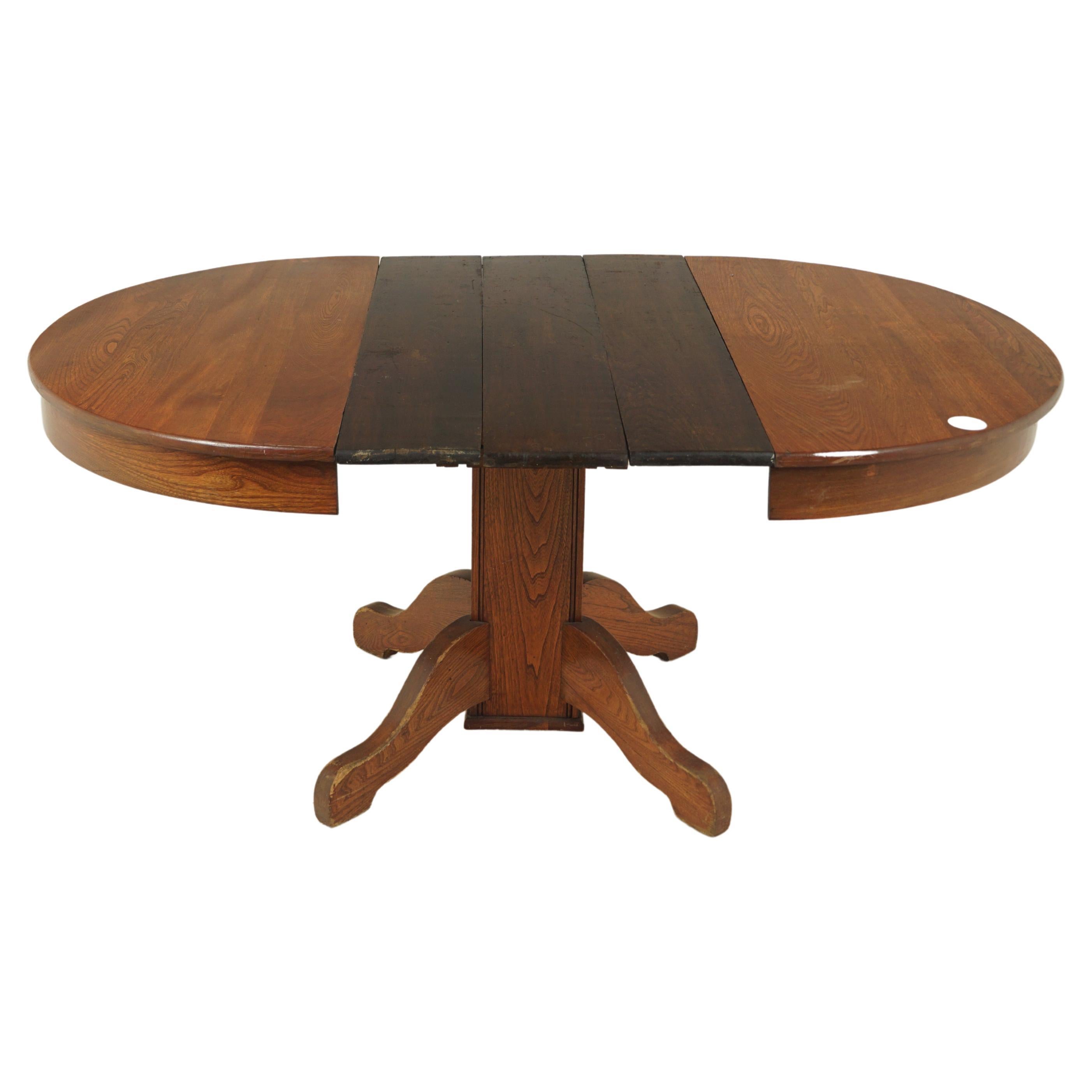 Antique Ash Round Dining Table +2 or 3 Leaves, American, 1900 at 1stDibs