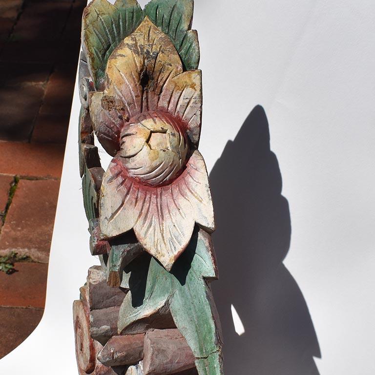Antique Asian Floral Lotus Flower Carved Wood Corbel, 20th Century For ...