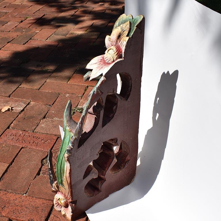 Antique Asian Floral Lotus Flower Carved Wood Corbel, 20th Century For ...