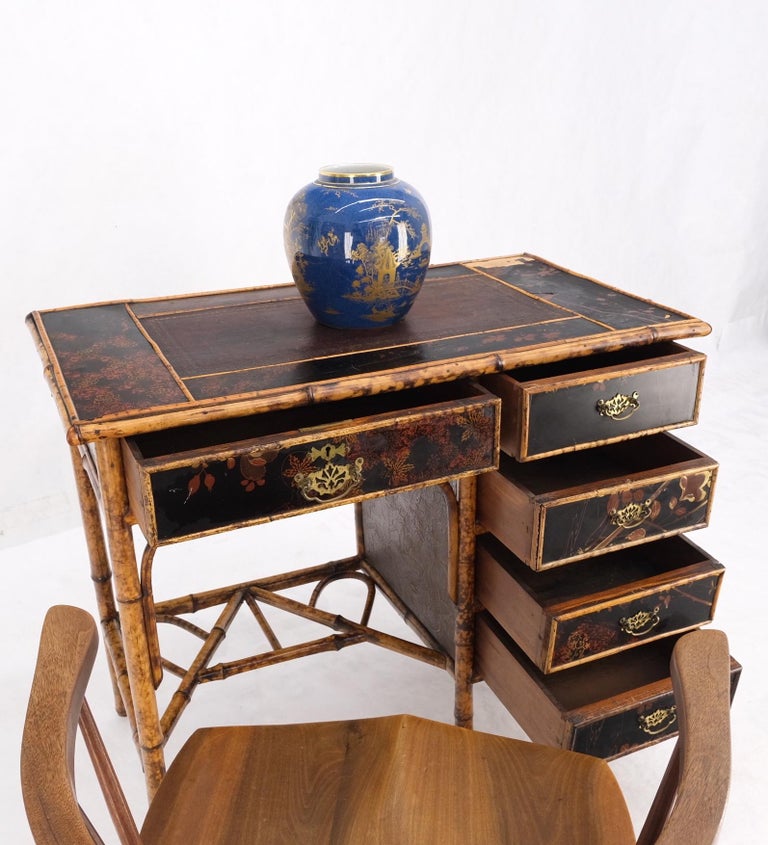 Antique Asian Oriental Chinese Burned Bamboo Hand Painted Decorated ...